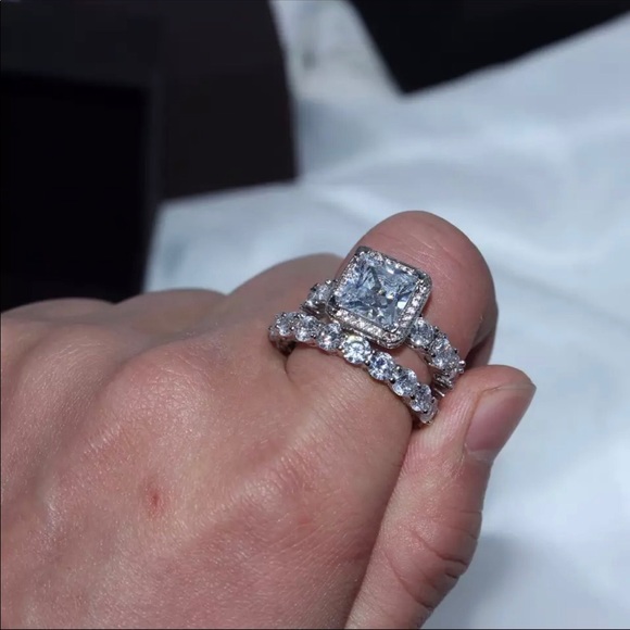 Jewelry | Size 7 Silver Cz Diamond Engagement Ring Set | Poshmark